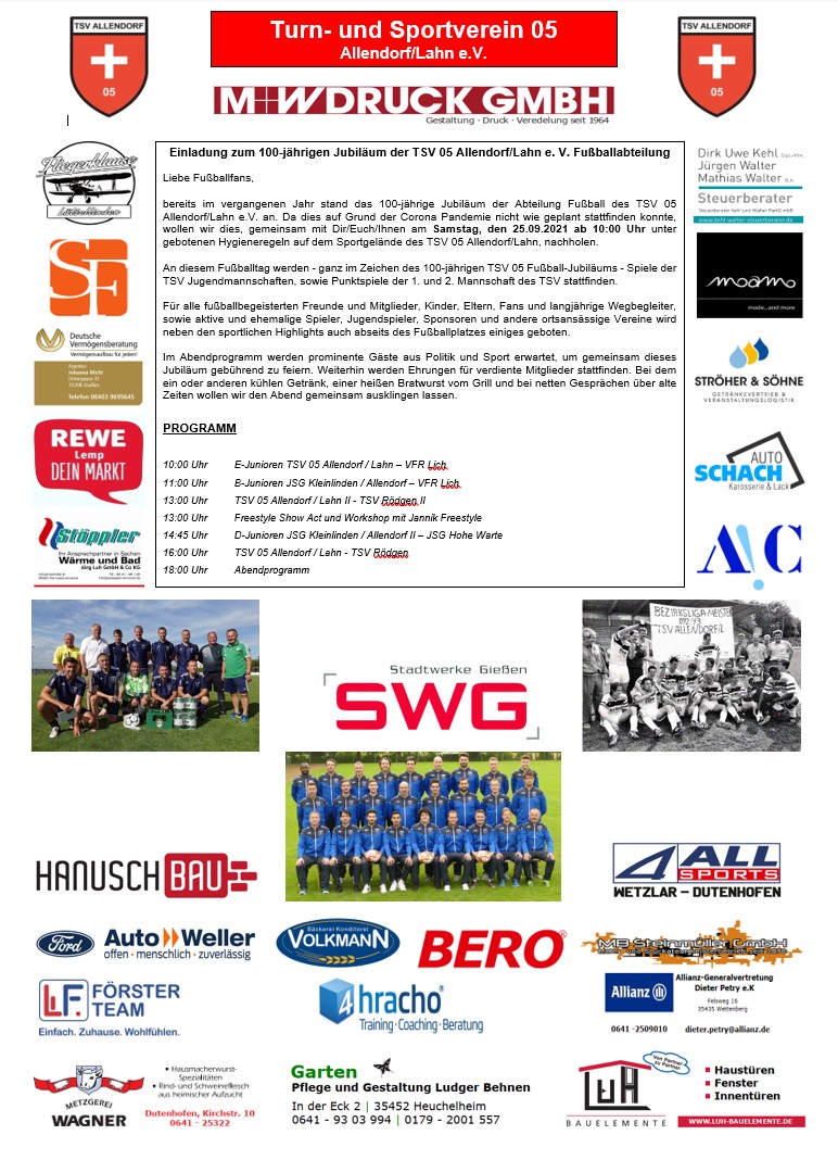 Wir feiern 100 Jahre Fußball im TSV! – TSV 05 Allendorf/Lahn e.V.